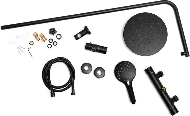 Erga Bergen Therm, sprchová souprava s termostatickou baterií a dešťovou hlavicí 25cm, černá matná, ERG-YKA-BP.BERGEN-THERM-25-BLK