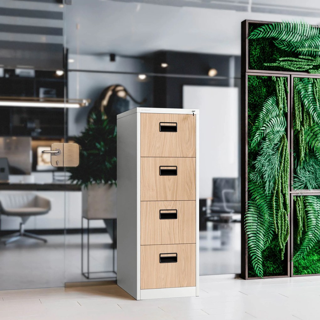 Kovová kartotéková skříň se 4 zásuvkami, bílá/dub sonoma, 460x1320x620 mm: SARA Eco Design