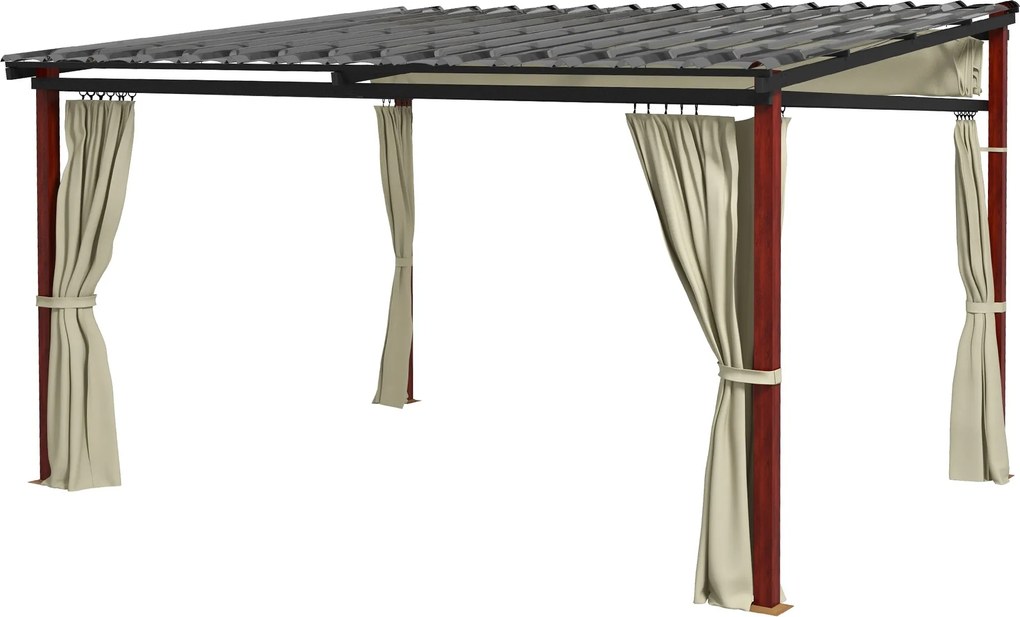 Pergola Outsunny přibližně 3,5 x 3 m s bočními stěnami, odolná proti větru, výškově nastavitelná terasa s výsuvnou střechou pro zahradu, terasu, béžov
