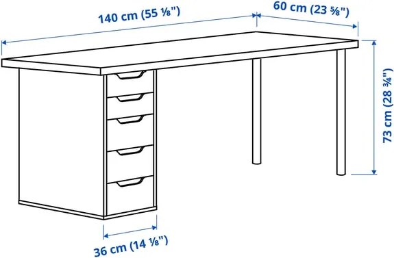 LAGKAPTEN / ALEX Psací stůl, vz. bíle moř. dub/bílá, 140x60 cm