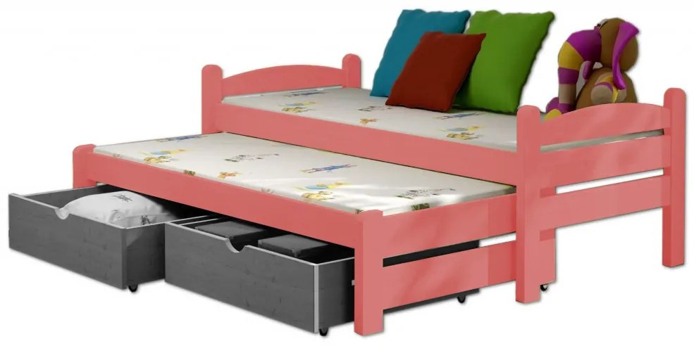 Dětská postel s přistýlkou MAXIM vč. roštů, úložných prostor a matrací Rozměr: 180x80, Barva: Růžová