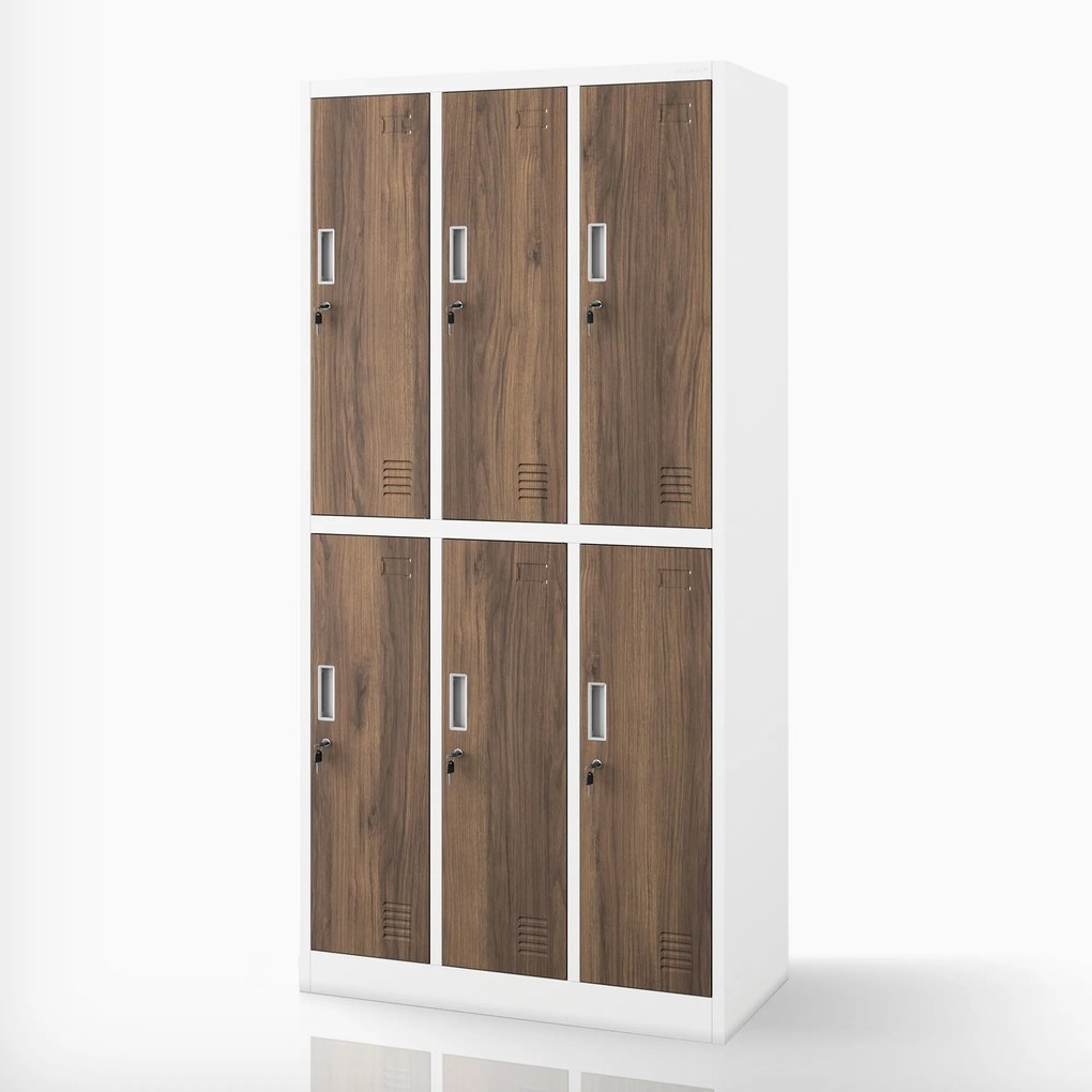 Šatní skříňka BOZP 6dveřová bílá/ořech, 900x1850x450 mm: IGOR Eco Design