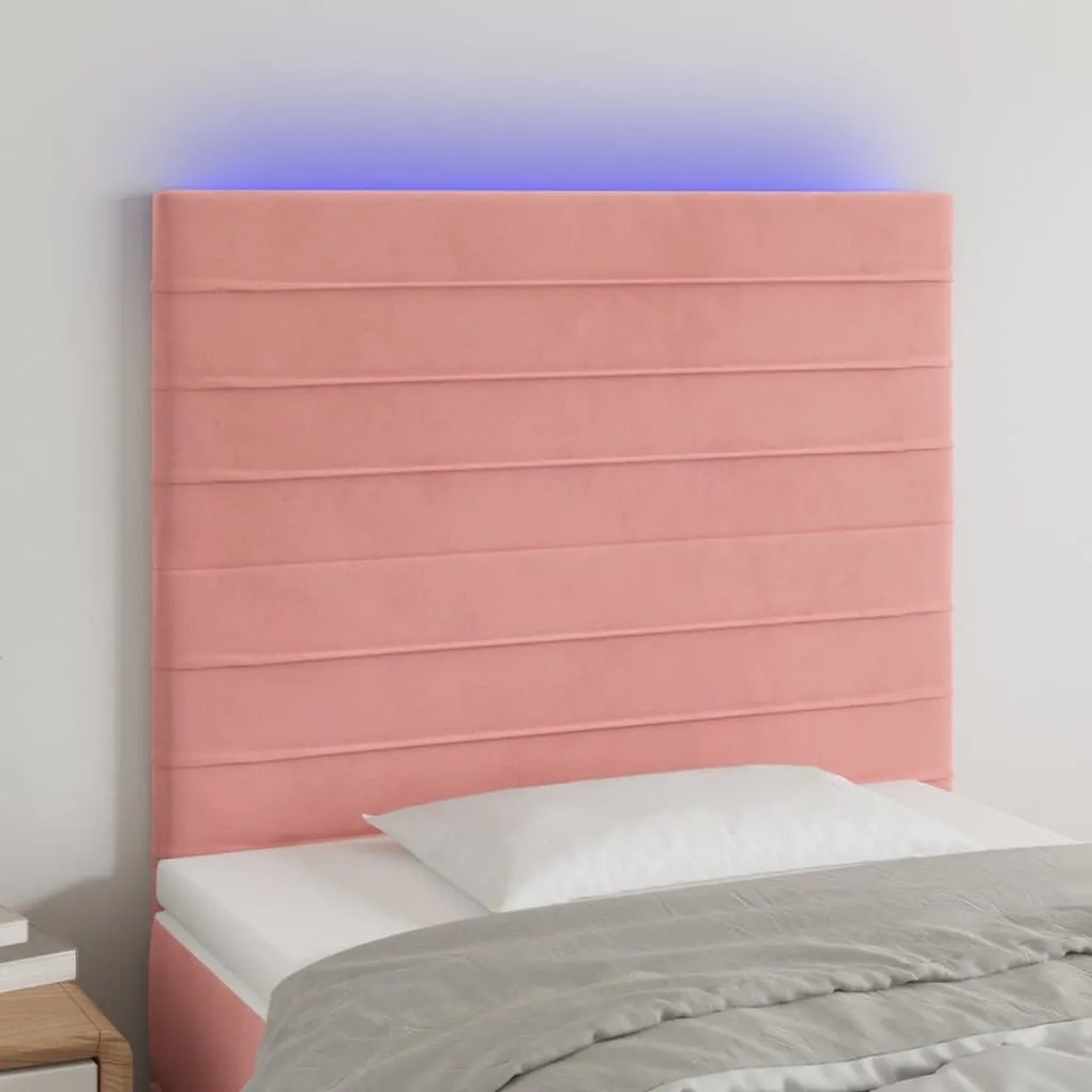 Čelo postele s LED růžové 100x5x118/128 cm samet 3122611