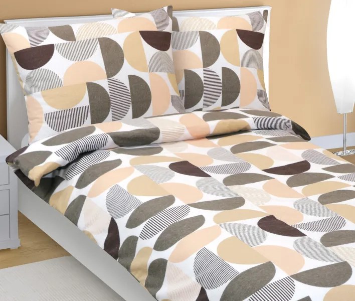 Bellatex Povlečení flanelové Půlkruh hnědá, losos 140x200, 70x90 cm