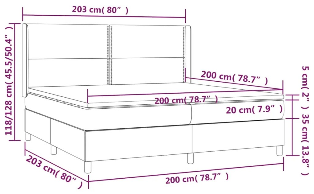 Box spring postel s matrací a LED tmavě modrá 200x200 cm samet,  3139527