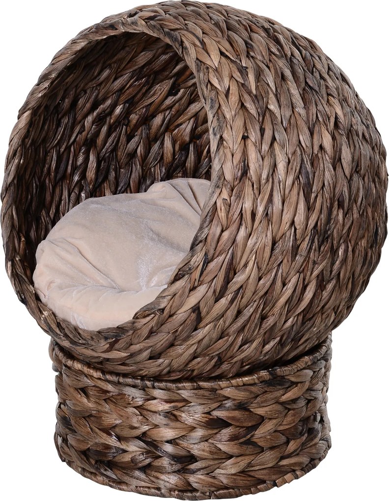 PawHut ratanový koš pro kočky útulná kočičí jeskyně z vodního hyacintu tmavě hnědá 50x42x60cm ideální do obývacího pokoje | Aosom.de