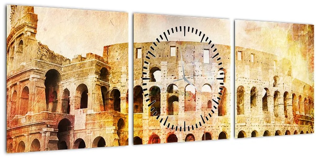 Obraz - Digitální malba, koloseum, Řím, Itálie (s hodinami) (90x30 cm)