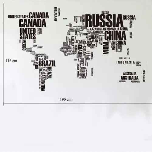 Samolepicí dekorace Mapa světa z písmen