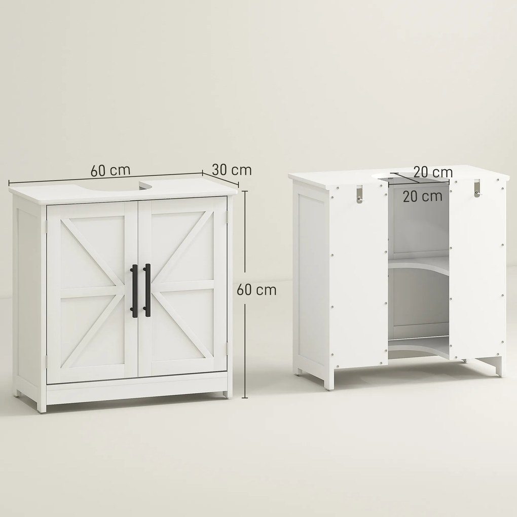 HOMCOM skříňka pod umyvadlo, koupelnová skříňka s 2 magnetickými posuvnými dveřmi a policemi, 60 x 30 x 60 cm, bílá