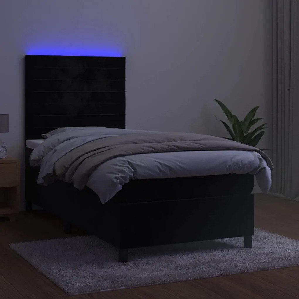 Box spring postel s matrací a LED černá 80 x 200 cm samet 3136151