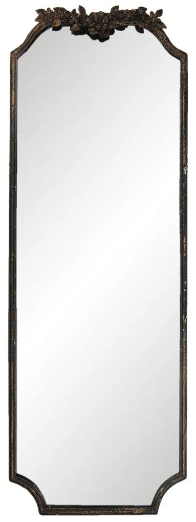 Vintage nástěnné zrcadlo v hnědém rámu s patinou a květinami Valéry  - 50*4*142 cm