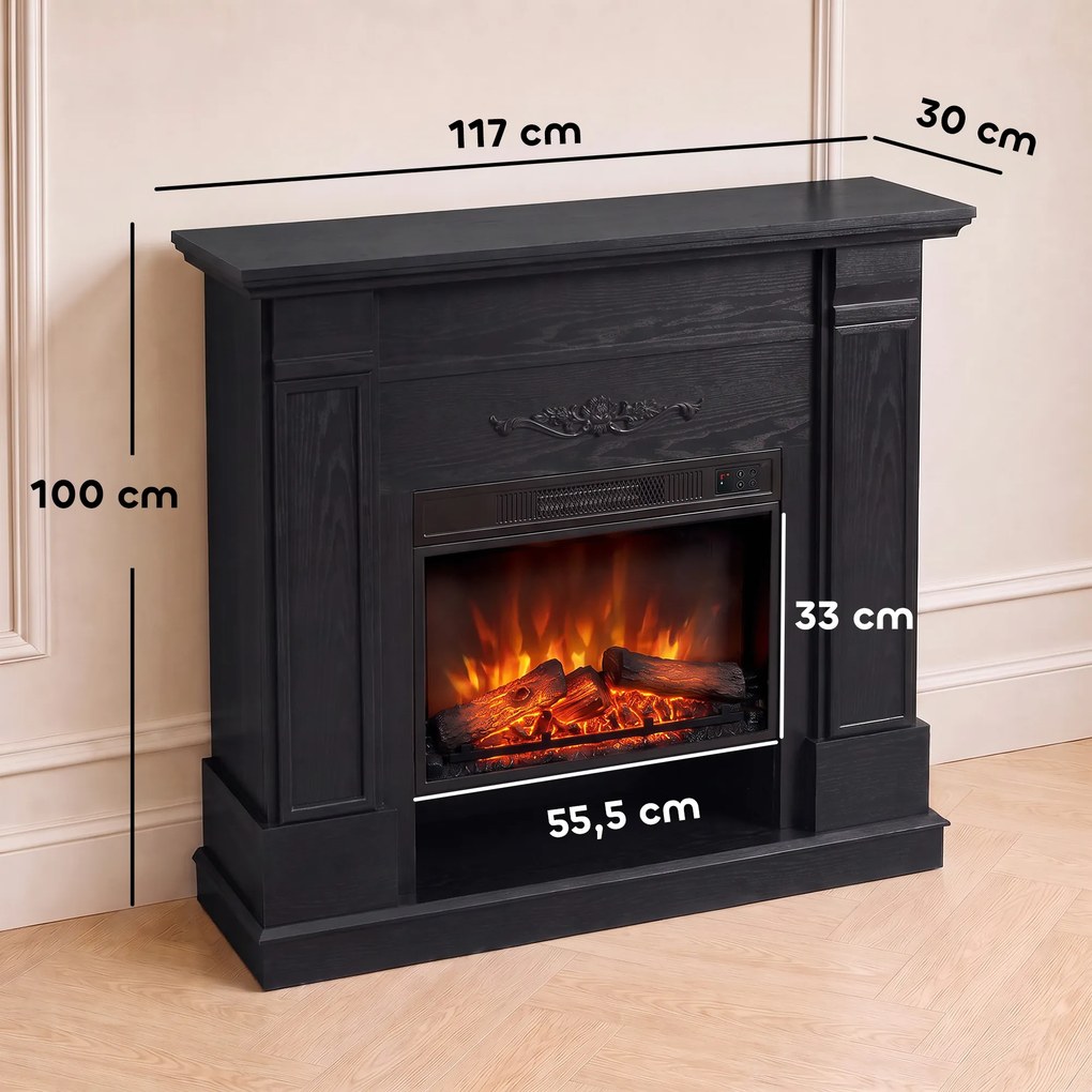 HOMCOM volně stojící/zabudovatelný elektrický krb s rámem a policí pro TV 140 cm, 1800 W, 3D plamenový efekt, časovač, černý