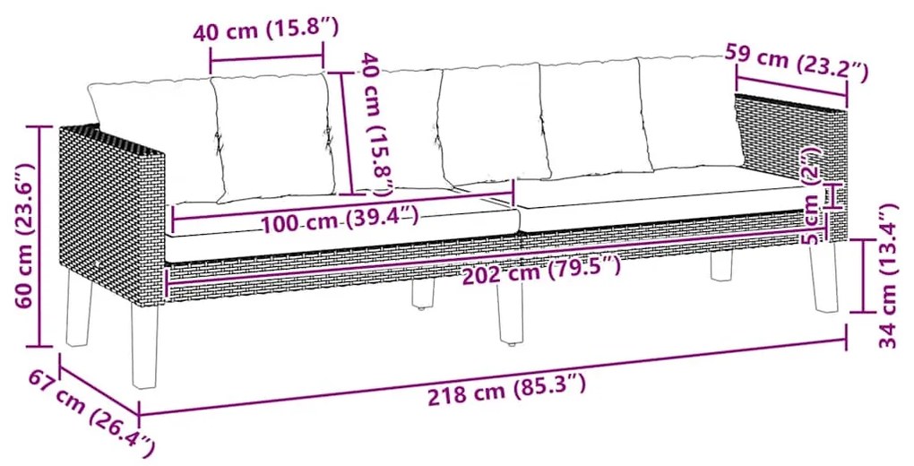 vidaXL Marketos 3místná zahradní pohovka s poduškami polyratan černá