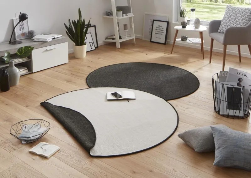 NORTHRUGS - Hanse Home koberce Kusový koberec Twin-Wendeteppiche 103096 schwarz creme kruh – na ven i na doma - 200x200 (průměr) kruh cm