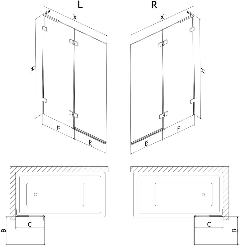 Mexen Lunar L, pravá 2-křídlová vanová zástěna 80 x 150 cm, 8mm čiré sklo, bílý profil, 897L-080-100-20-00-P