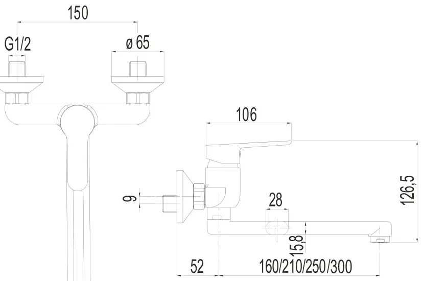 Mereo Mereo, Dřezová nástěnná baterie, Zuna, s ramínkem plochým rovným 160 mm, chrom, CB30202Z