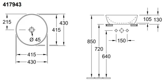 Villeroy & Boch 417943R1 - Umyvadlo na desku ARTIS pr. 43 cm keramika/bílá