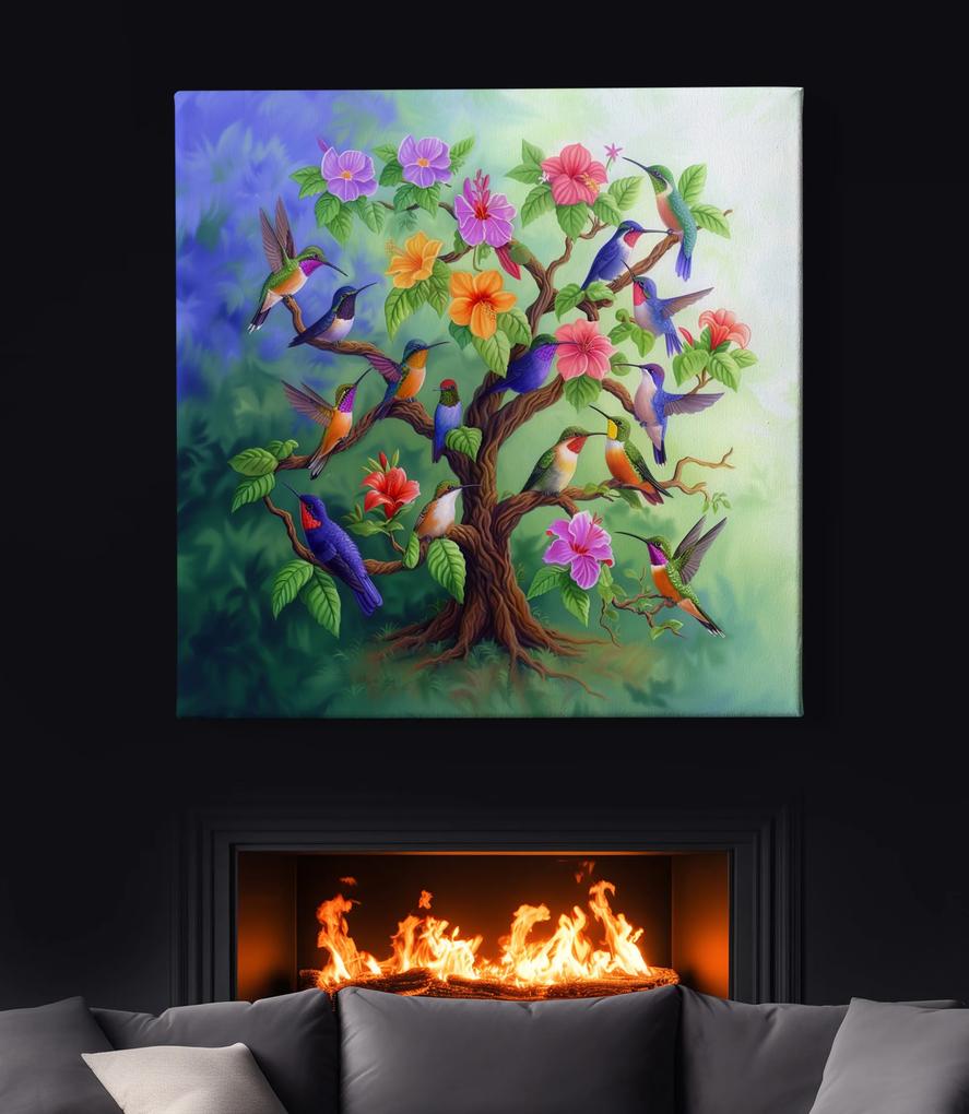 Obraz na plátně - Strom života Kolibřík v harmonii FeelHappy.cz Velikost obrazu: 120 x 120 cm