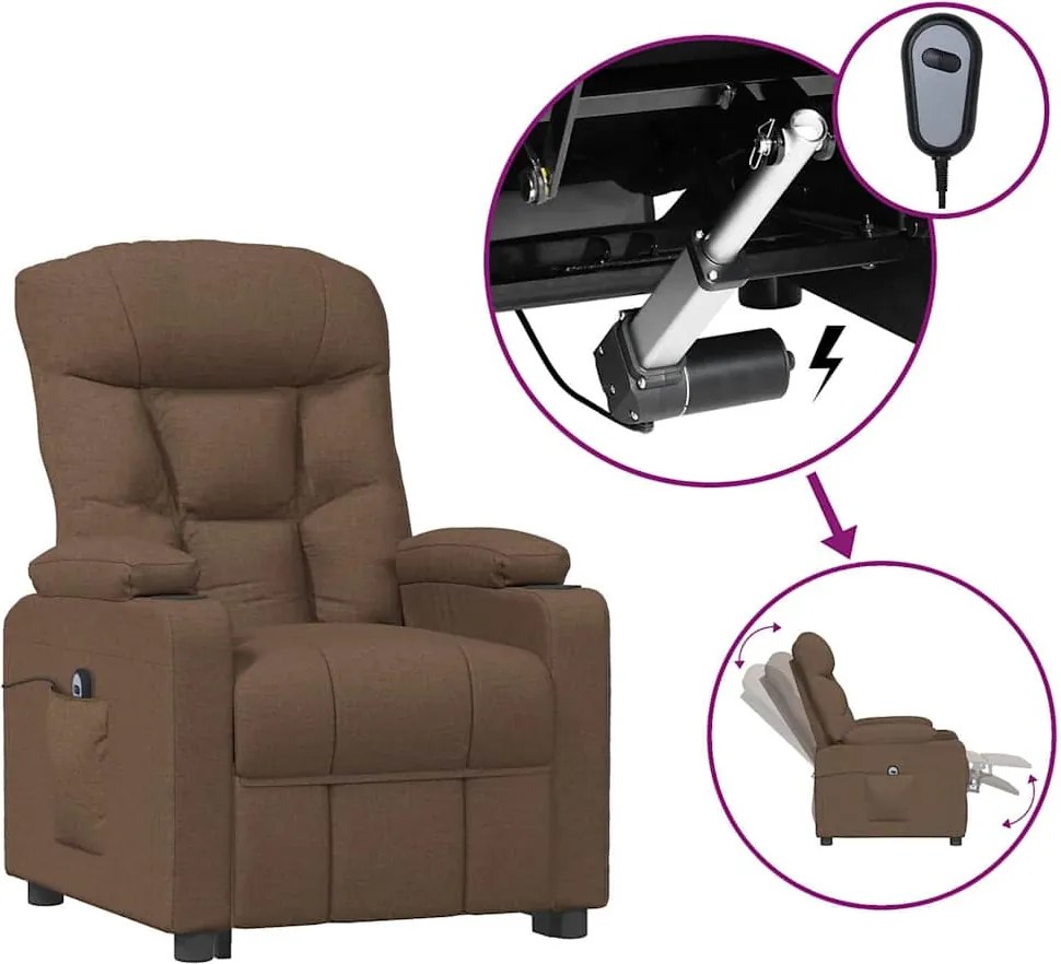 Elektrické polohovací křeslo hnědé textil 3098819