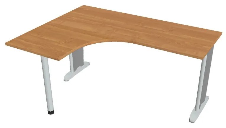 Stůl ergo oblouk pravý 160×120 cm - Hobis Flex FE 60 P Dekor stolové desky: olše, Barva nohou: Stříbrná