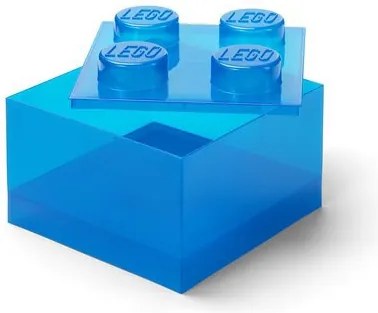 Lego úložný box s víkem, průhledně modrý
