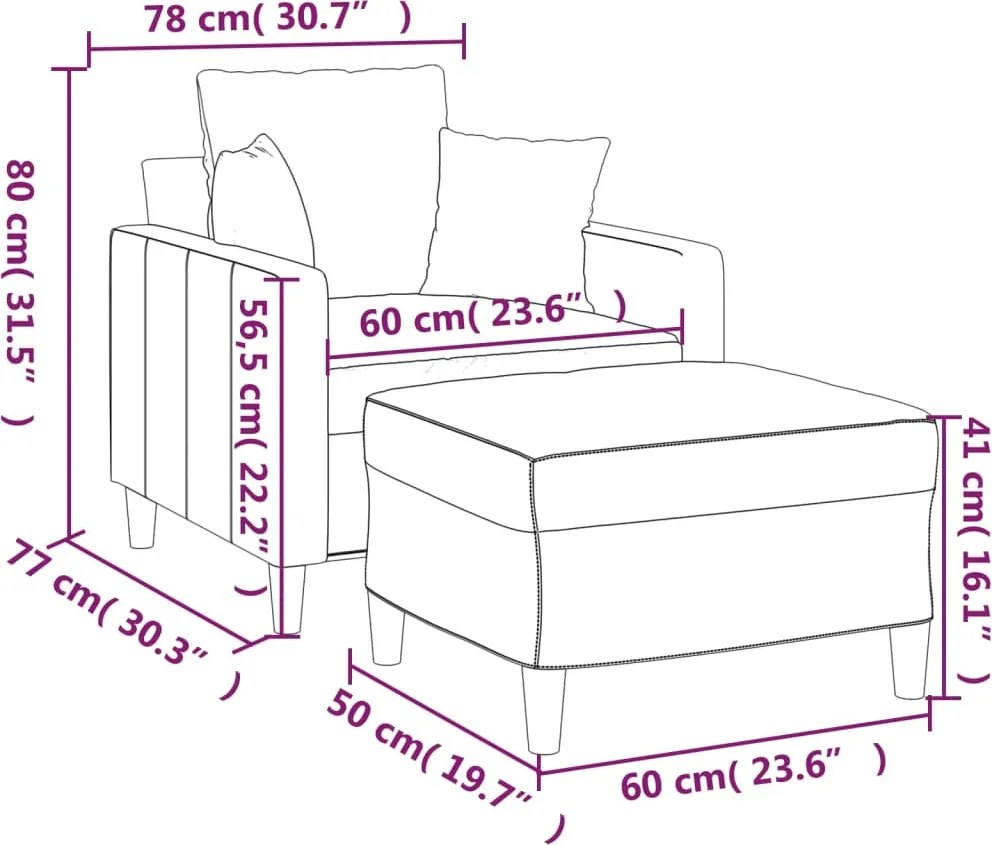 Křeslo s podnožkou vínové 60 cm samet 3201101
