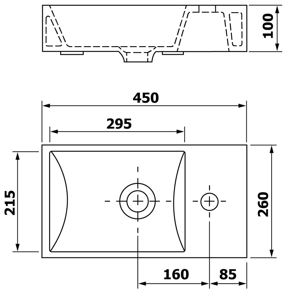 Sapho, MINOS keramické umývátko 45x26cm, pravé