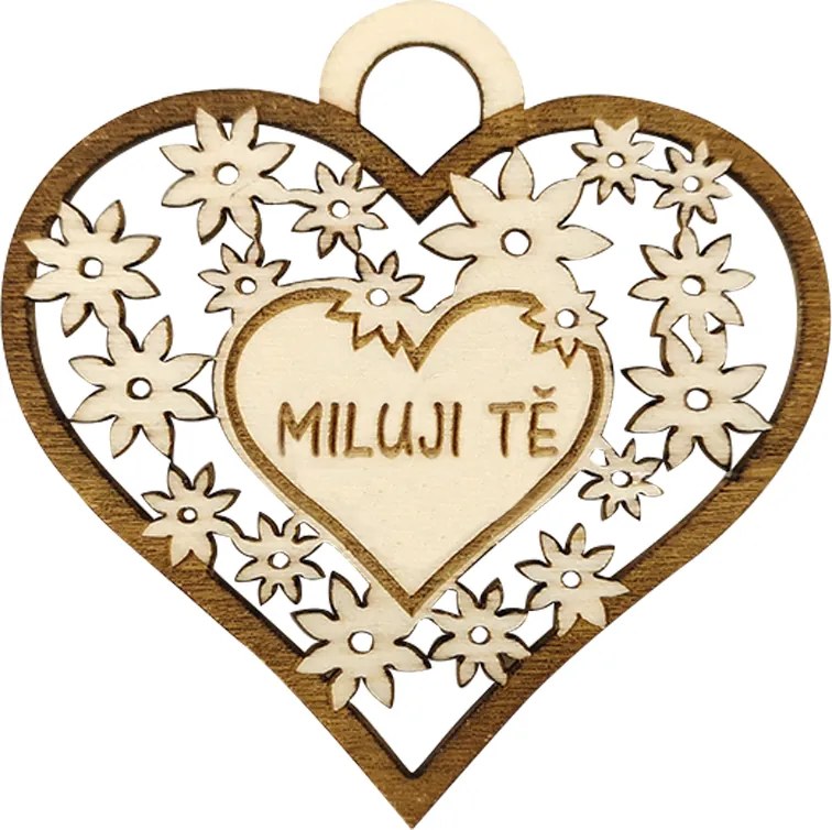 AMADEA Dřevěné srdce s textem "miluji Tě", 7 cm, český výrobek