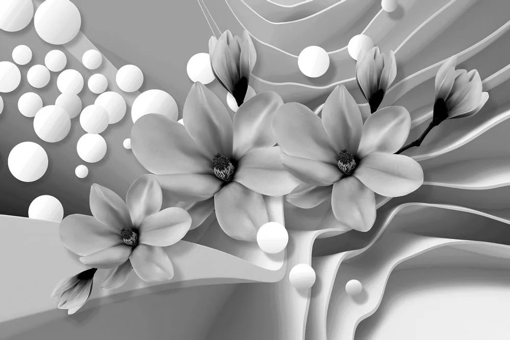 Tapeta černobílá magnolie na abstraktním pozadí - 150x270