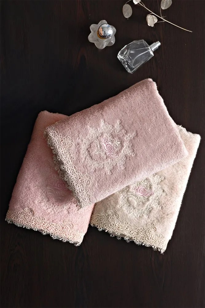 Ručník DESTAN s krajkou 50x100 cm Starorůžová