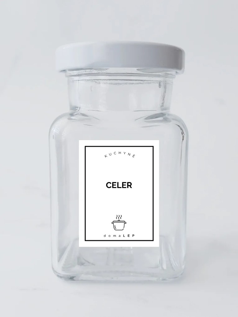 Samolepka na kořenky CELER bílá 3 × 4 cm tučné písmo