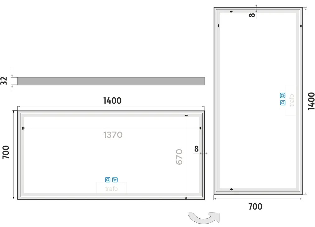 Nimco Bílé LED zrcadlo 1400x700 se dvěma dotykovými senzory - ZPB 13008VX-05