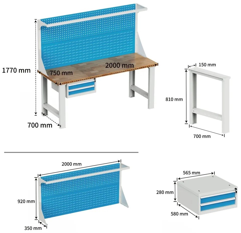 Dílenský montovaný pracovní stůl Enprag s nástavbou EN_2012_FP