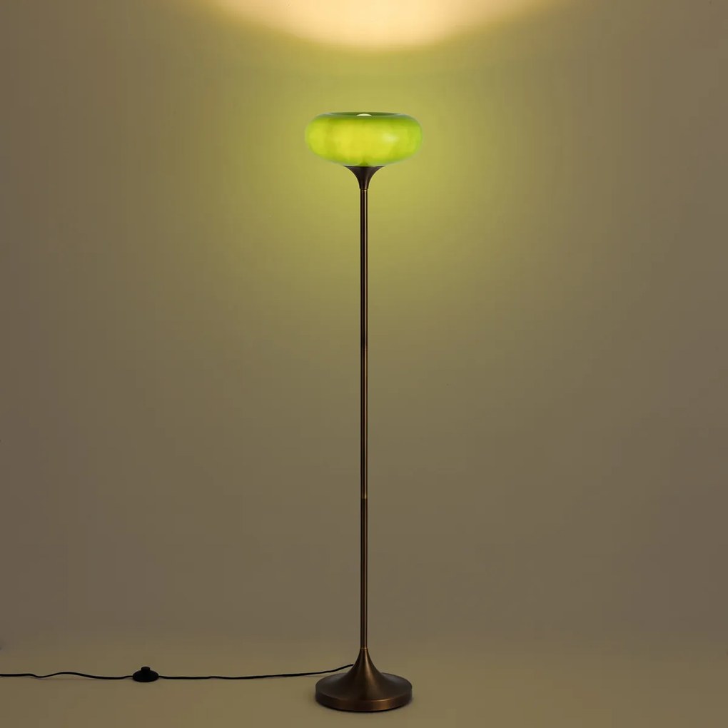 Retro stojací lampa tmavě bronzová se zeleným skleněným stínidlem 150 cm - Glaze