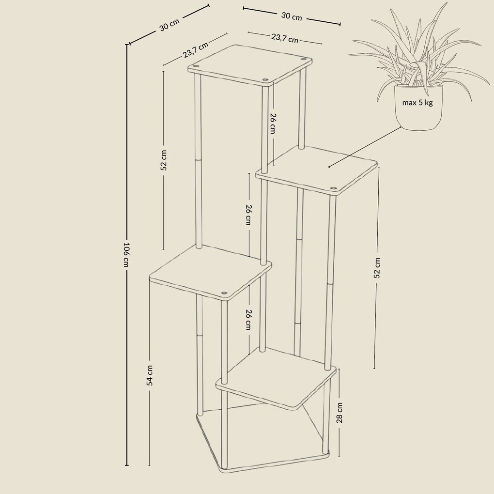 Vysoký stojan na 5 květin RIMOZA, 30 x 30 x 106 cm