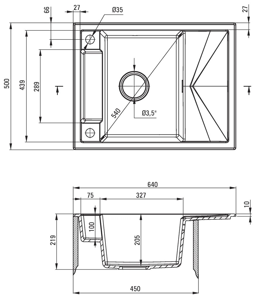 Deante Magnetic, granitový dřez na desku 640x500x219 mm Z/KO, 3,5" + prostorově úsporný sifon, 1-komorový, bílá, ZRM_A11A