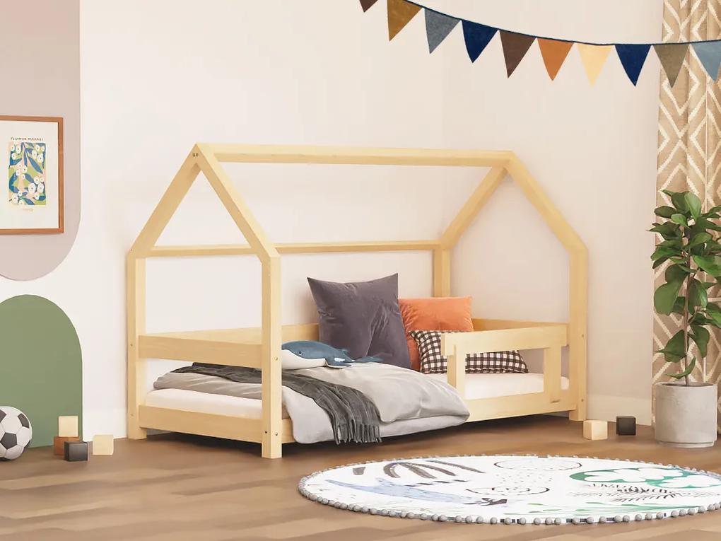 Benlemi Dětská postel domeček TERY se zábranou Zvolte barvu: Béžová, Zvolte rozměr: 90x160 cm, Zvolte zábranu: S jednou zábranou