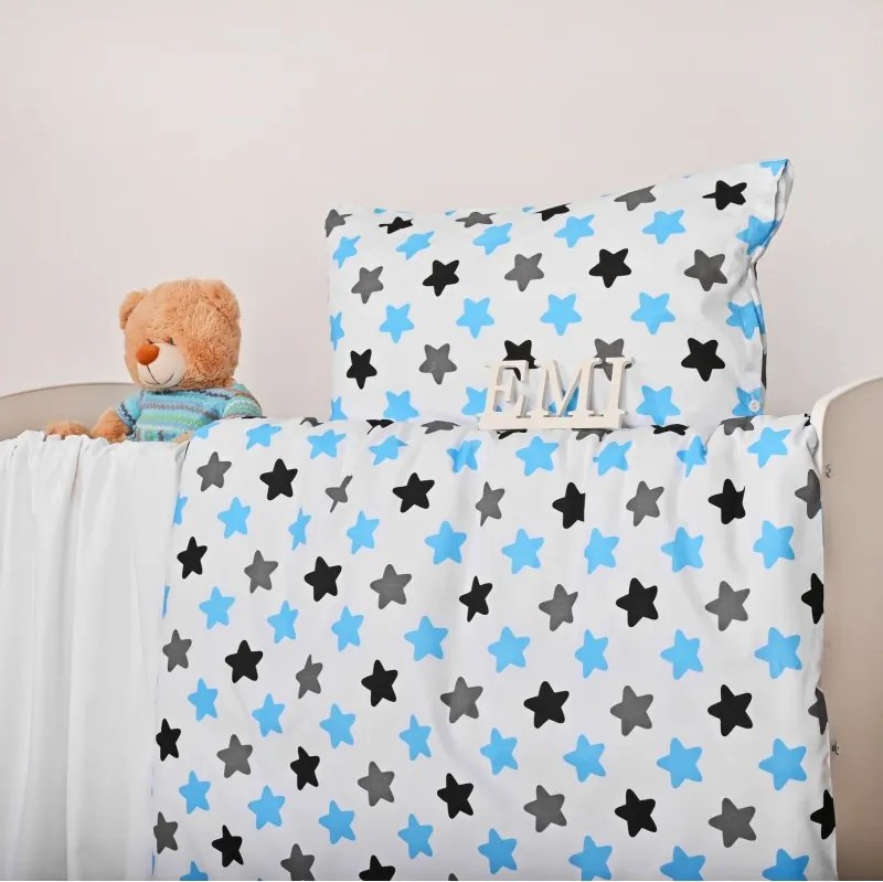 Povlečení bavlněné hvězdičky modré EMI, Dětský set 90x130 + 45x65