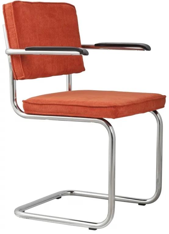 Židle ZUIVER RIDGE RIB s područkami, oranžová