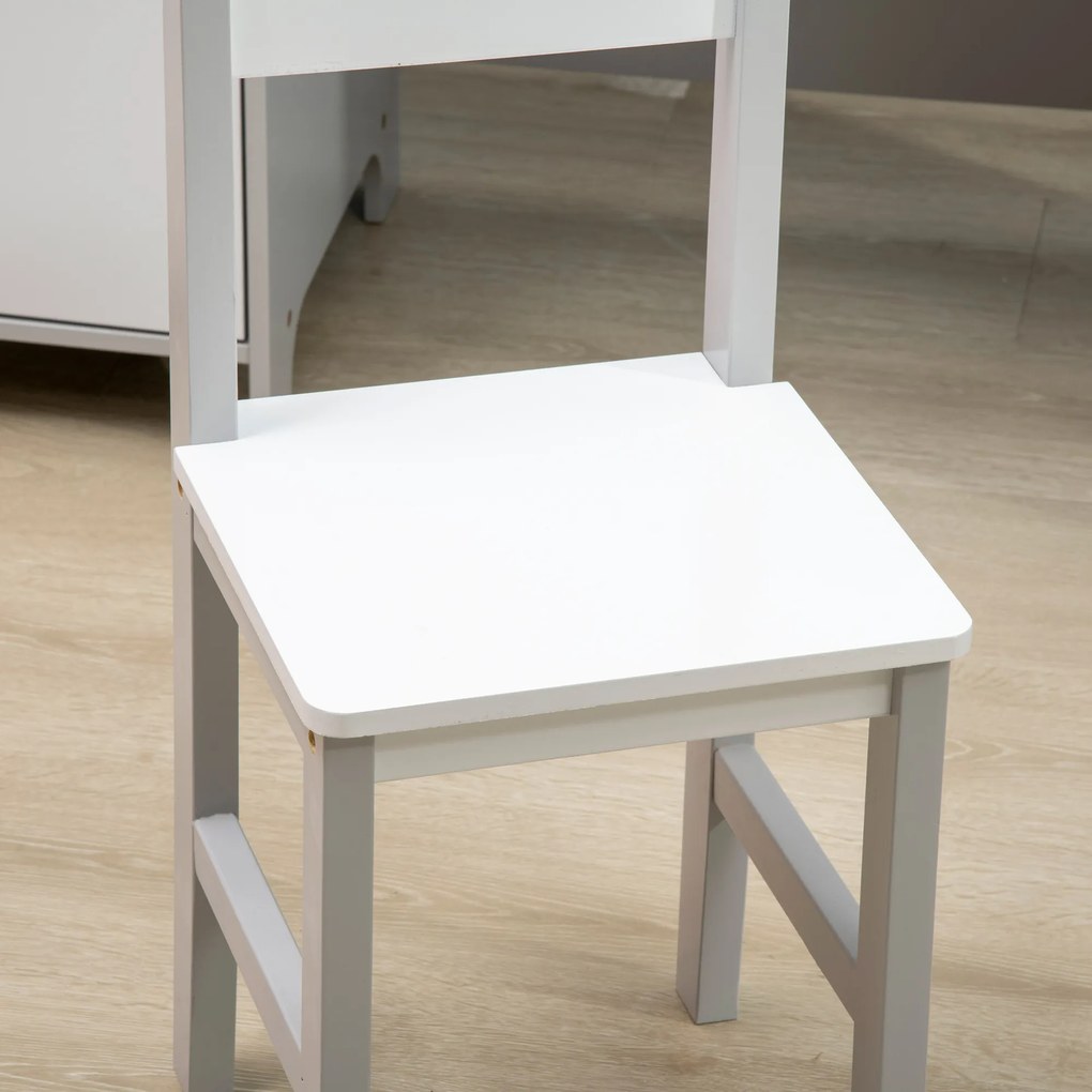 HOMCOM Dětská sada stolu a židle s tabulí, dřevěný studijní stůl pro děti od 5 let, dětský psací stůl 90x45x85 cm Šedý