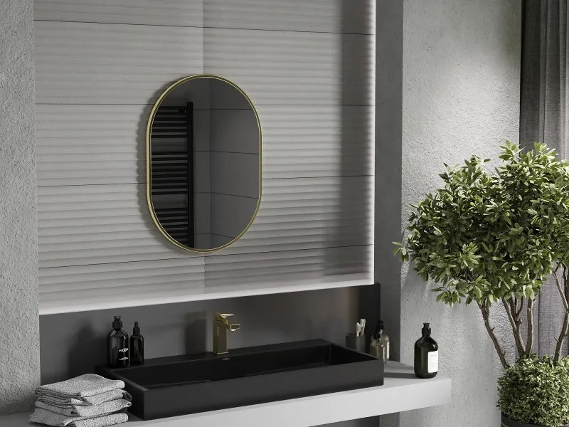 Mexen Loft oválné koupelnové zrcadlo 70 x 50 cm, zlatý rám - 9851-070-050-000-50