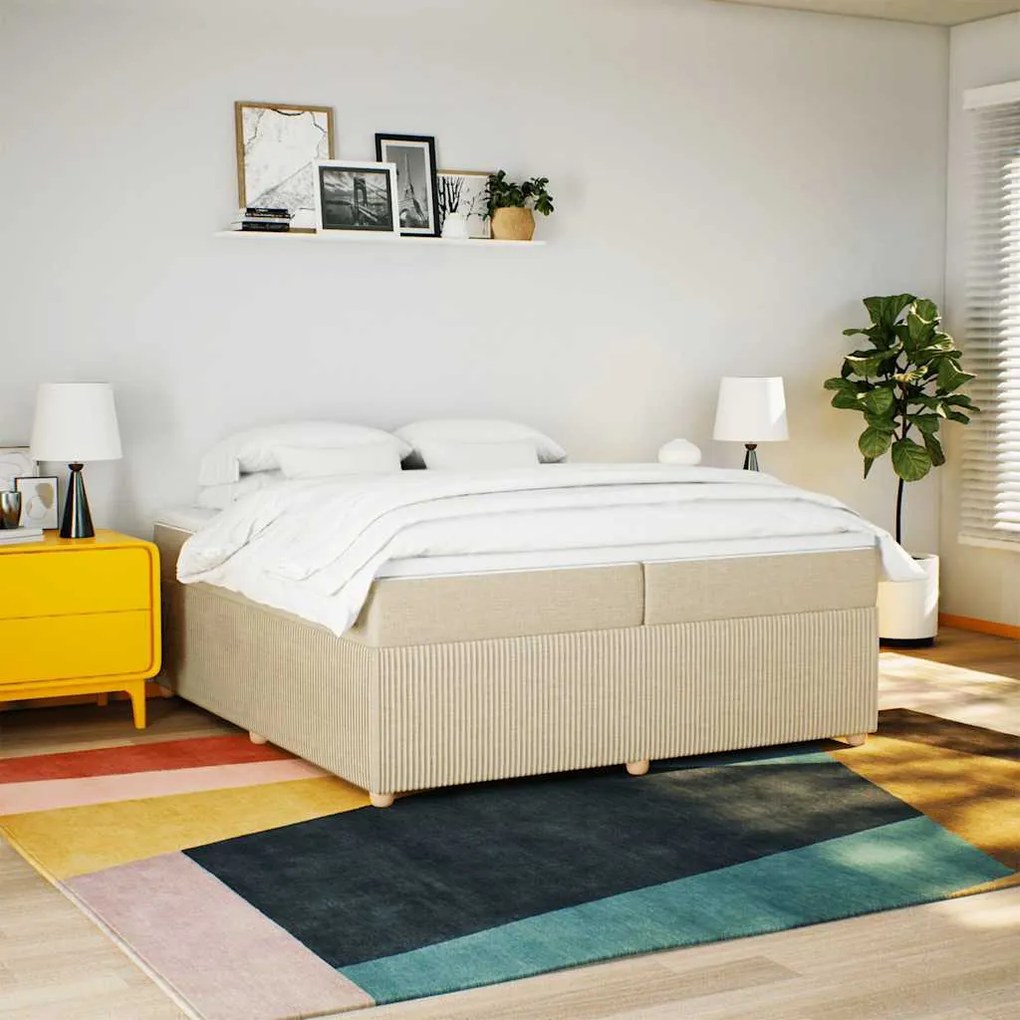 Box spring postel s matrací krémová 200x200 cm textil 3285600