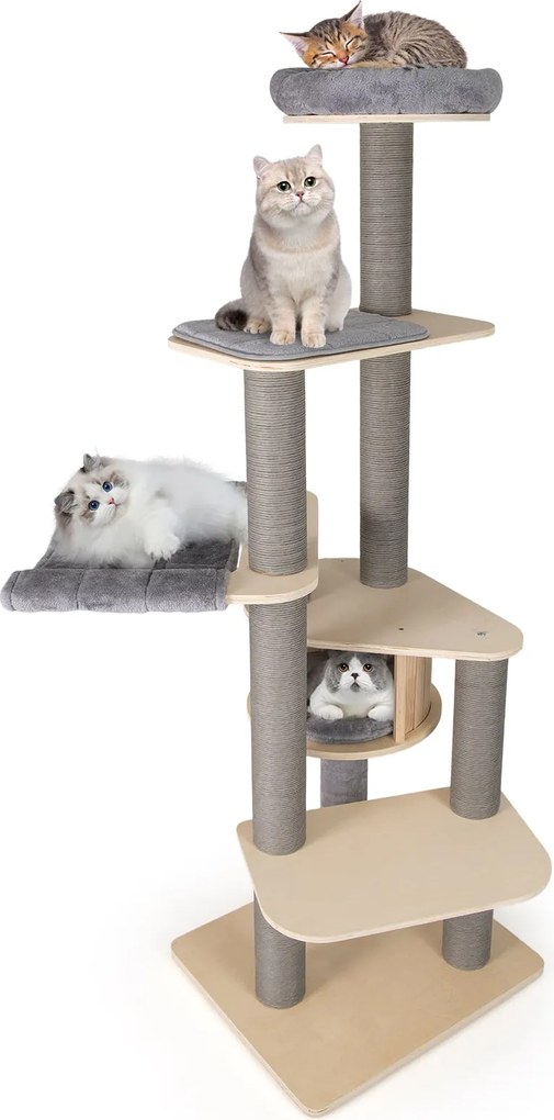 Costway 197 cm kočičí věž vícepatrový kočičí strom s polstrovaným horním