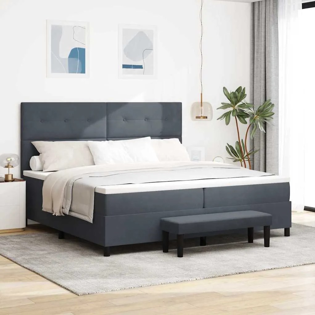 Postel s boxspringem s čelo Tmavě šedá 200 x 200 cm samet 3344535