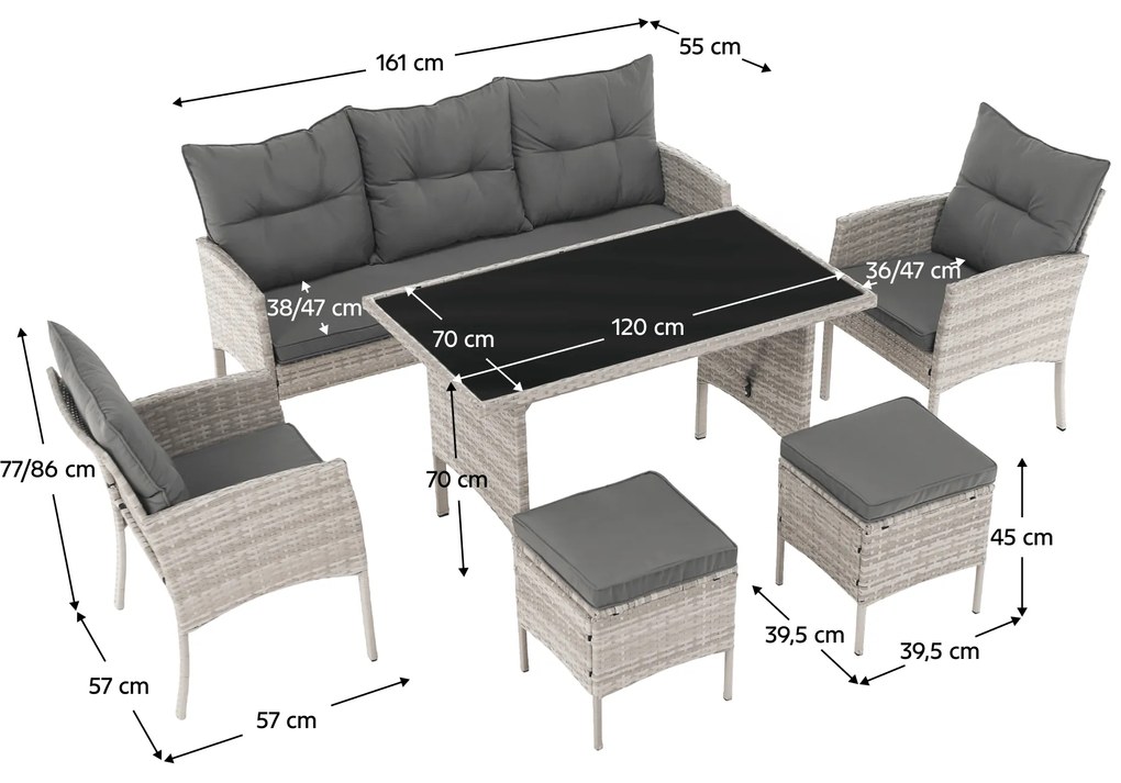 Kondela Zahradní ratanový set, světle šedá, LALEN