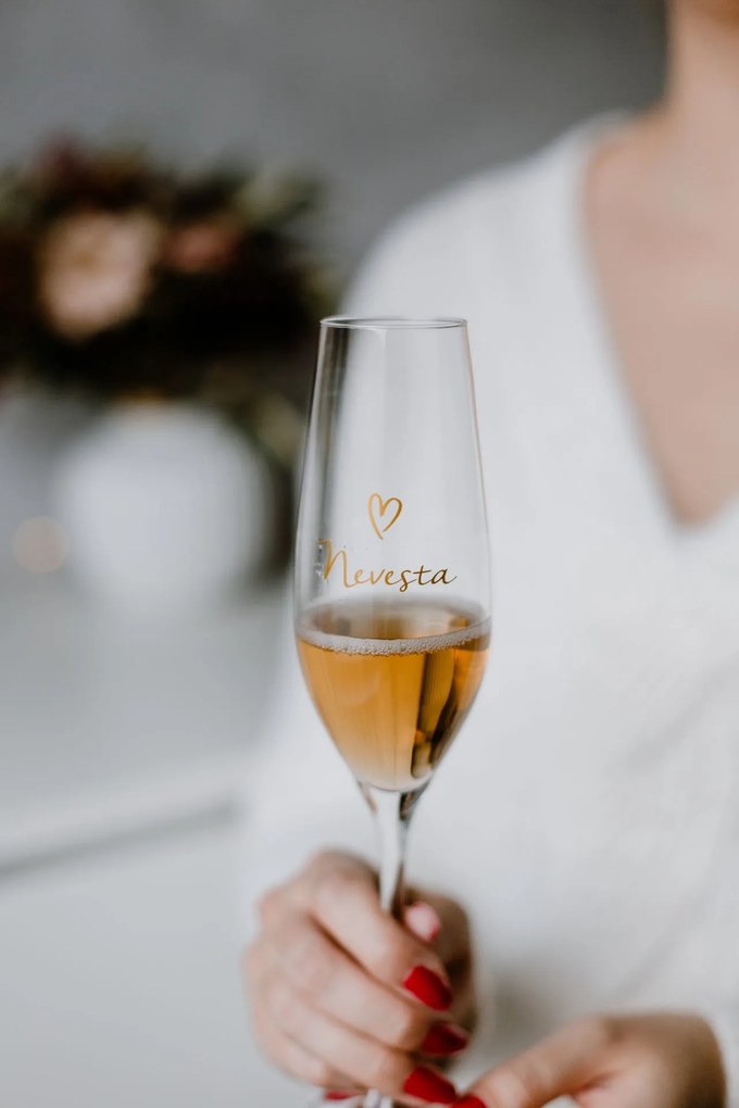 Bella Rose Sklenice na sekt Nevesta - SK, zlatá barva, čirá barva, sklo, 250 ml