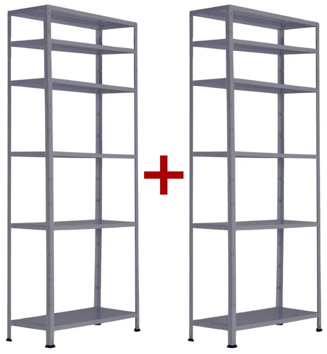 Policový regál 1+1 ZDARMA, 1760x750x300 mm, 6 polic, nosnost police 75 kg, RAL 7031