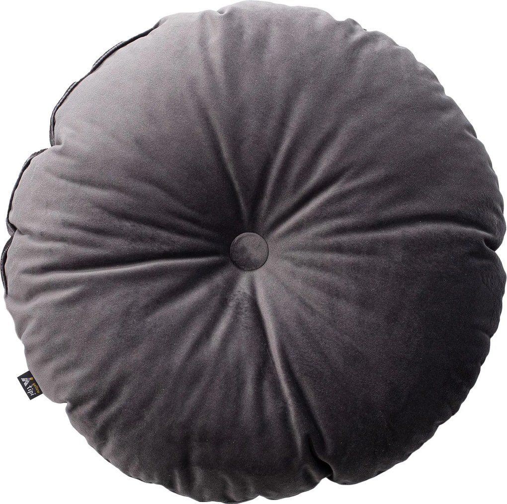Sametový polštář s knoflíkem barva šedá látka lesklé, sametová