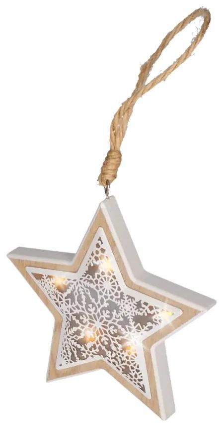 LED vánoční dekorace - hvězda (dřevěný dekor) - 6xLED, 2xAAA, teplá bílá - Solight (1V45-S)