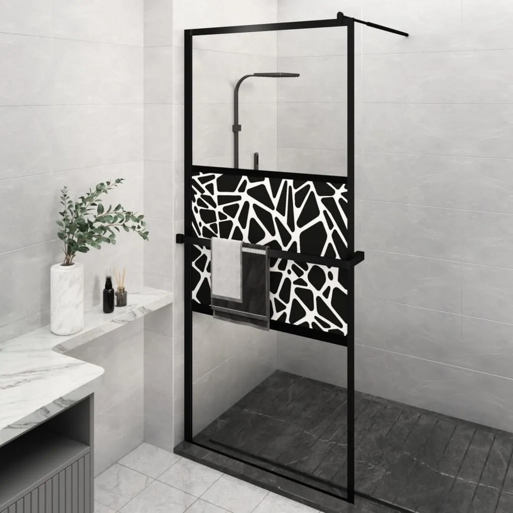 Zástěna do průchozí sprchy s policí černá 90x195 cm ESG/hliník 3185464